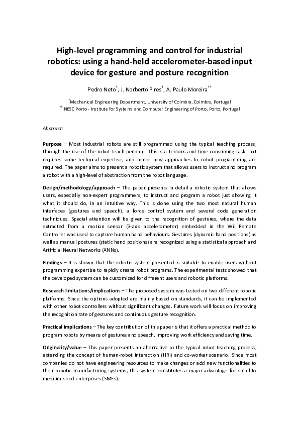 (PDF) High‐level programming and control for industrial robotics: using ...