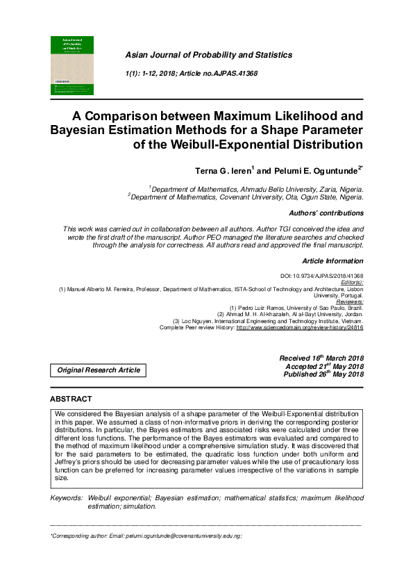 (PDF) A Comparison Between Maximum Likelihood and Bayesian Estimation ... (PDF) A Comparison Between Maximum Likelihood and Bayesian Estimation ...