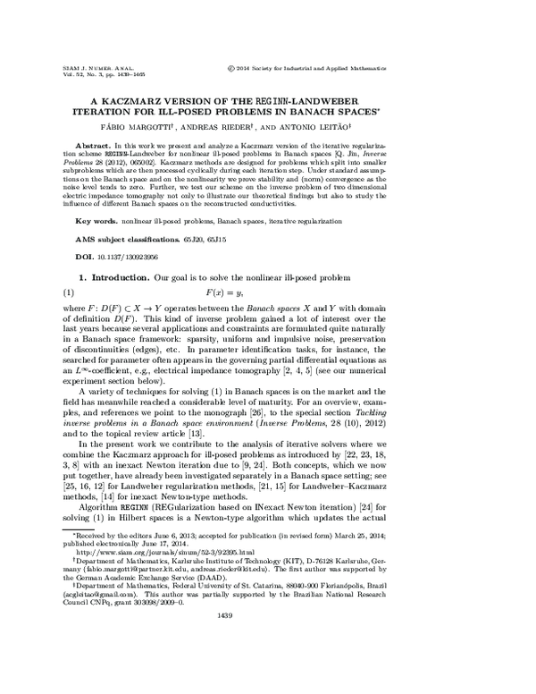 (PDF) A Kaczmarz Version of the REGINN-Landweber Iteration for Ill-Posed Problems in Banach ...