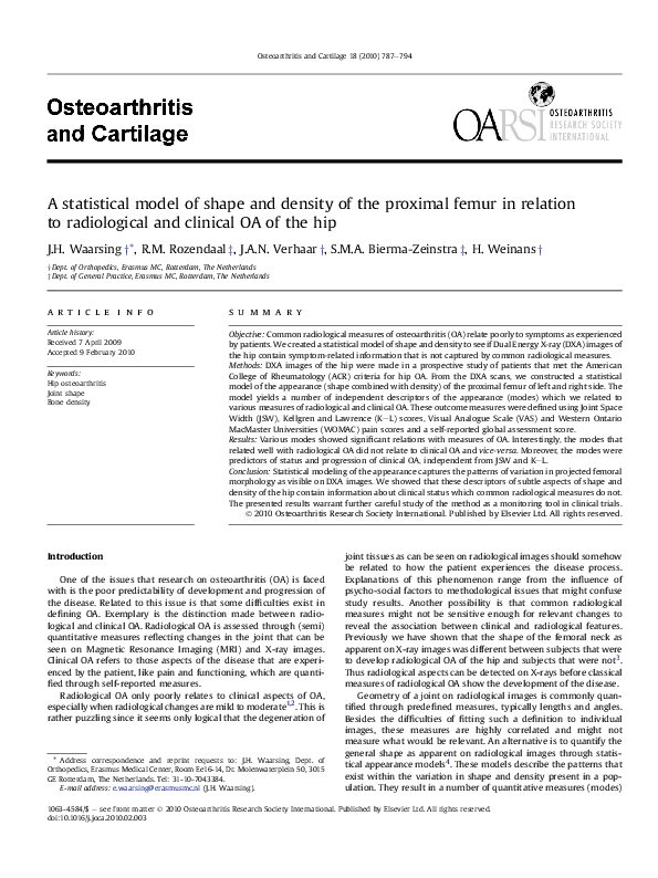 Pdf A Statistical Model Of Shape And Density Of The Proximal Femur In Relation To Radiological