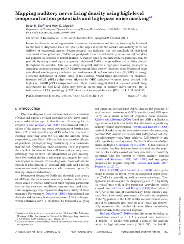 (PDF) Mapping auditory nerve firing density using high-level compound action potentials and high ...