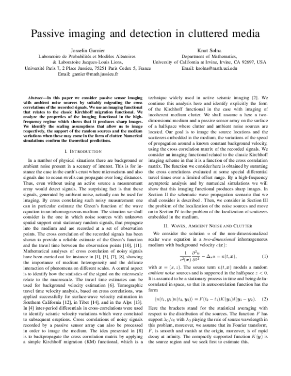 (PDF) Passive imaging and detection in cluttered media | Knut Solna ...