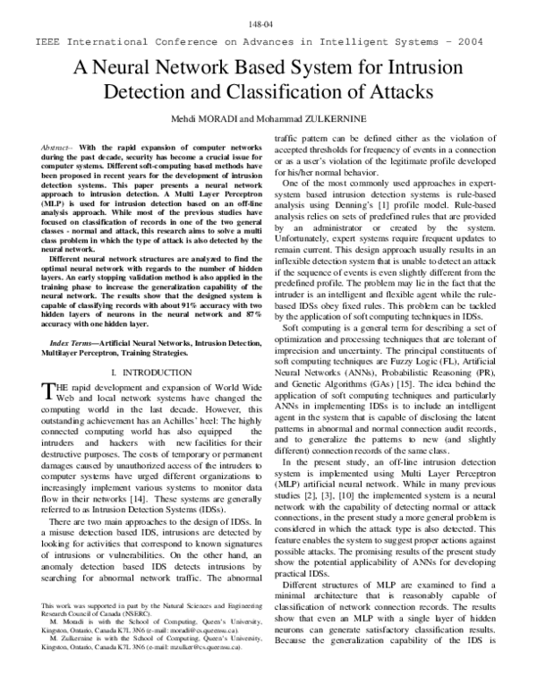 (PDF) A Neural Network Based System for Intrusion Detection and Classification of Attacks