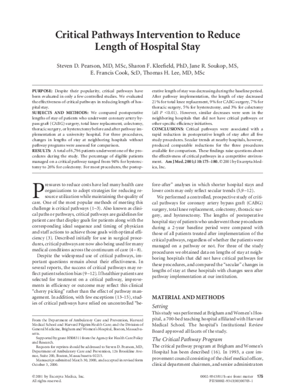 (PDF) Critical pathways intervention to reduce length of hospital stay