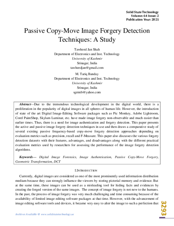 (PDF) Passive Copy-Move Image Forgery Detection Techniques: A Study