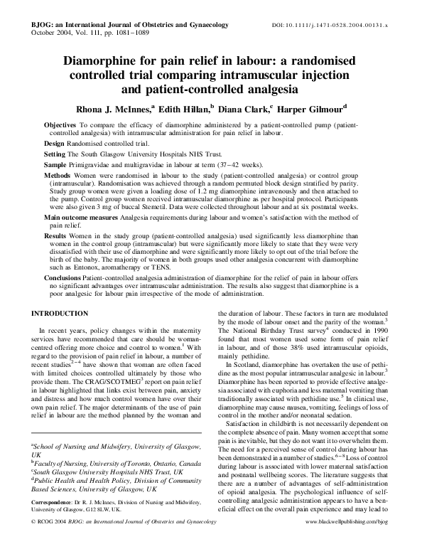 (PDF) Diamorphine for pain relief in labour : a randomised controlled ...