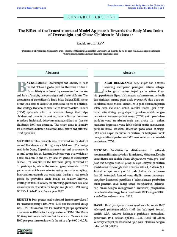 (PDF) The Effect of the Transtheoretical Model Approach Towards the ...