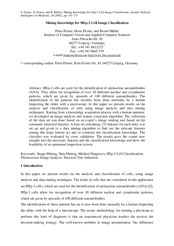 (PDF) Mining knowledge for HEp-2 cell image classification