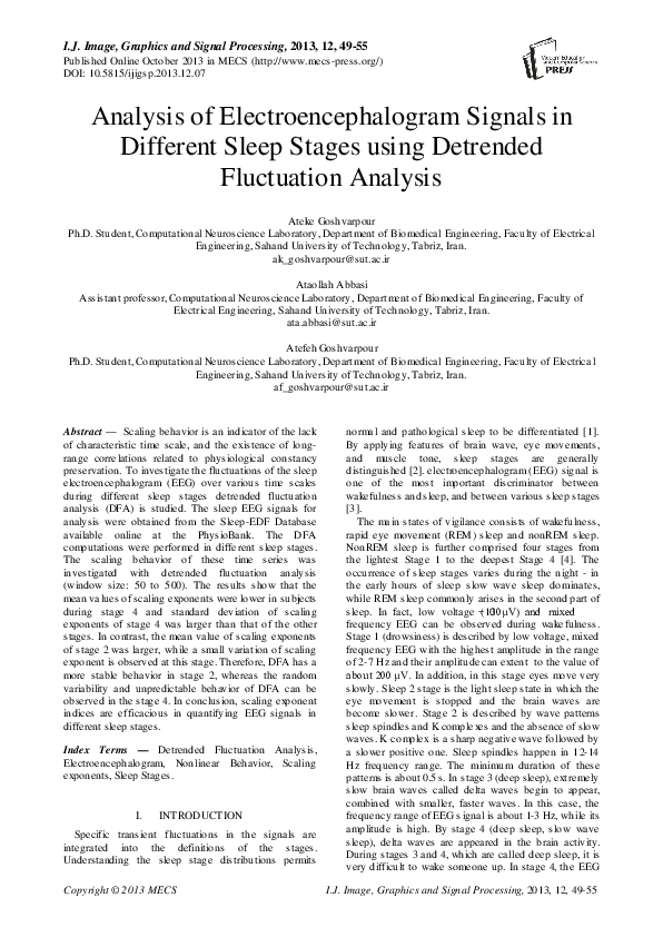 (PDF) Analysis of Electroencephalogram Signals in Different Sleep ...