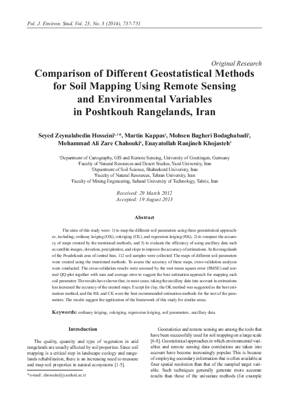 (PDF) Comparison of different geostatistical methods for soil mapping using remote sensing and ...