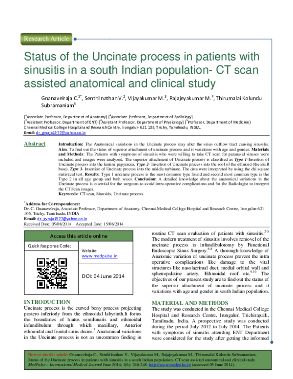 (PDF) Status of the Uncinate process in patients with sinusitis in a ...