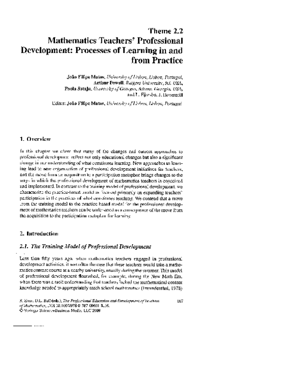 (PDF) Mathematics Teachers’ Professional Development: Processes of ...