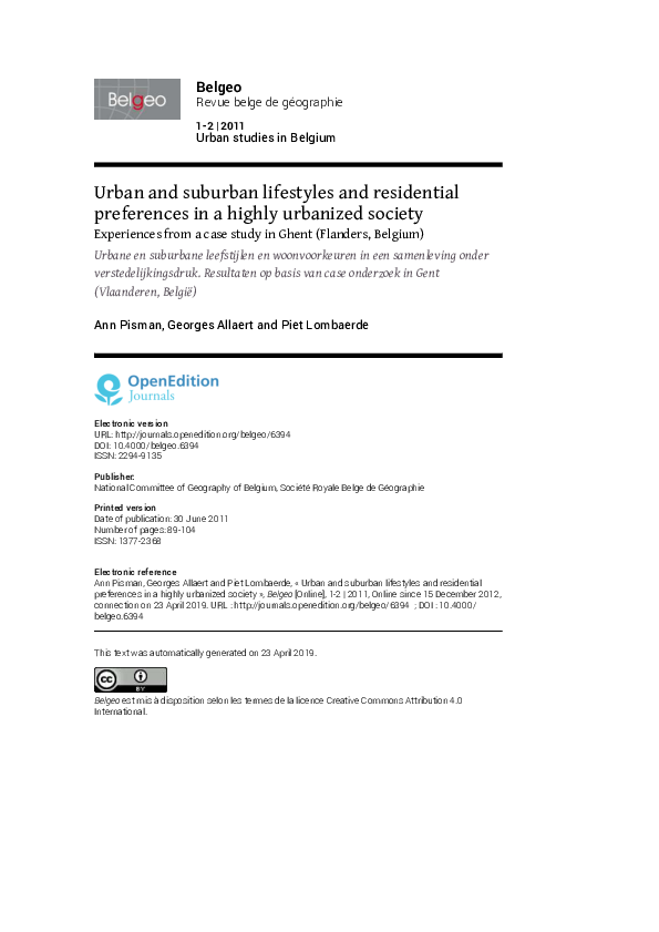 (PDF) Urban and suburban lifestyles and residential preferences in a ...