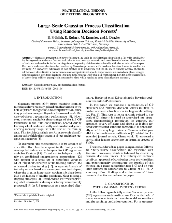 Pdf Large Scale Gaussian Process Classification Using Random Decision Forests Joachim