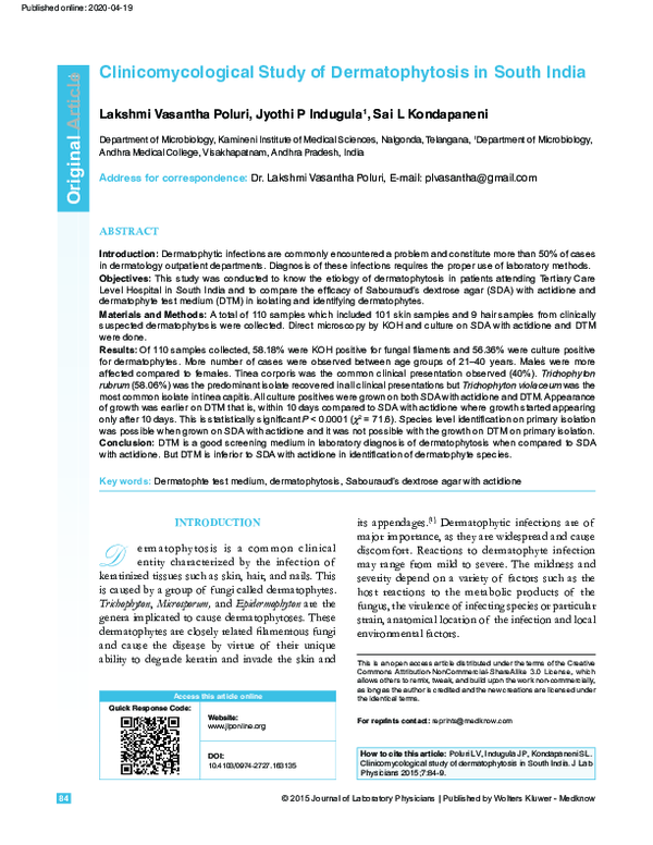 (PDF) Clinico-mycological study of dermatophytosis in a tertiary care ...