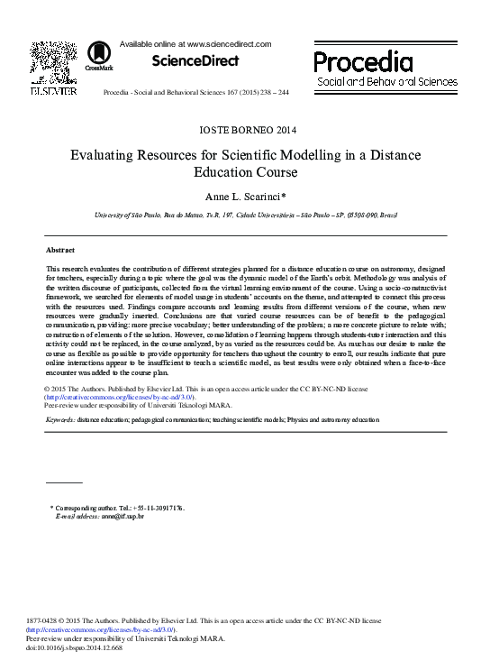 (PDF) Evaluating Resources for Scientific Modelling in a Distance ...