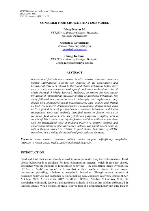 (PDF) Consumer Food-Choice Behaviour Model