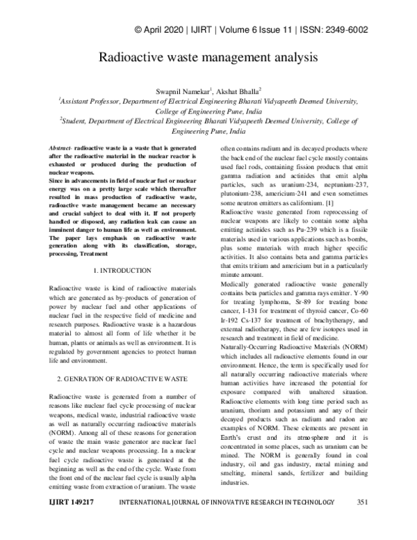 (PDF) Radioactive waste management analysis | Akshat Bhalla - Academia.edu