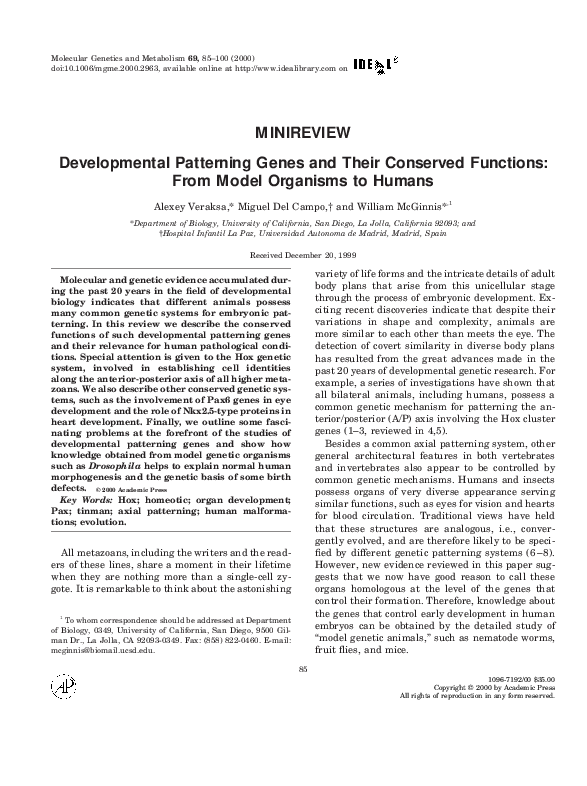 (PDF) Developmental Patterning Genes and Their Conserved Functions ...