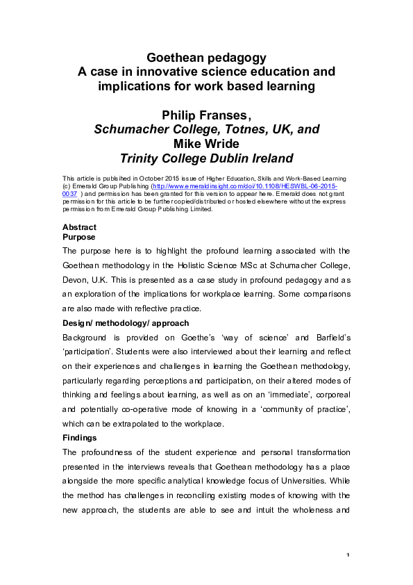 (PDF) Goethean pedagogy