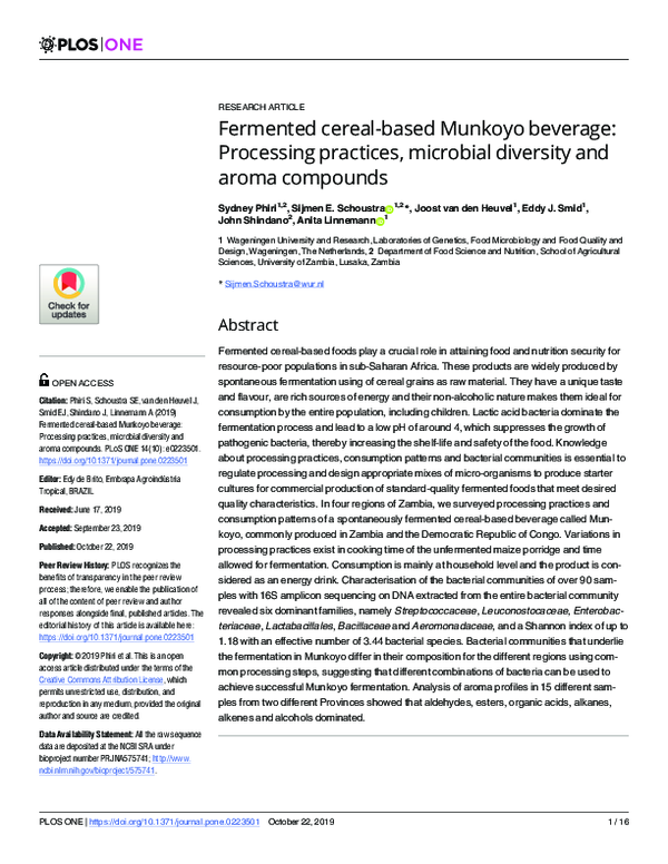 (PDF) Fermented cereal-based Munkoyo beverage: Processing practices ...