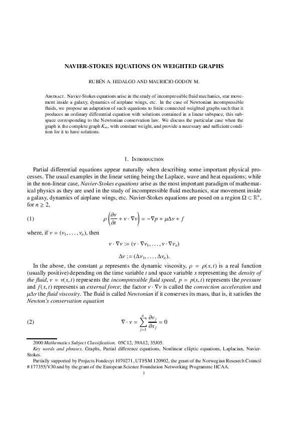 (PDF) Navier–Stokes Equations on Weighted Graphs