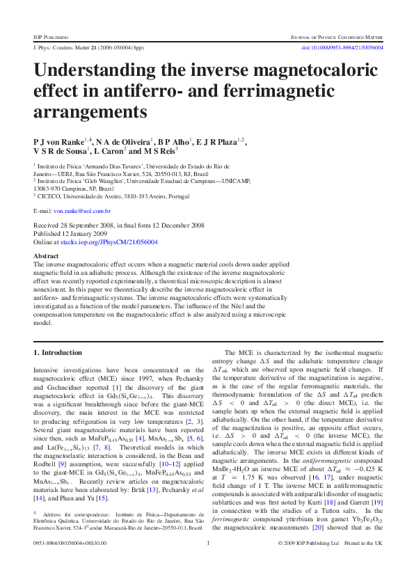 (PDF) Understanding the inverse magnetocaloric effect in antiferro-and ferrimagnetic arrangements