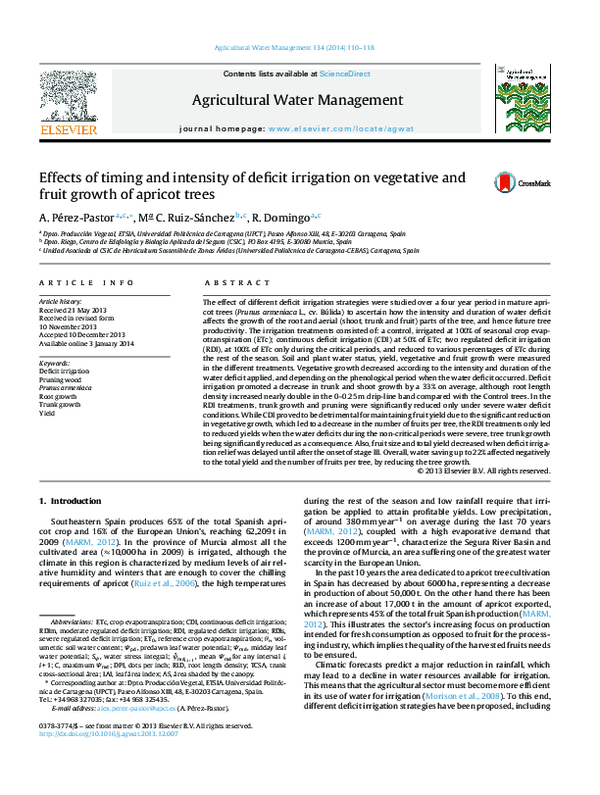 (PDF) Effects of timing and intensity of deficit irrigation on vegetative and fruit growth of ...