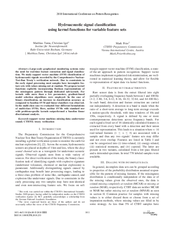 (PDF) Hydroacoustic Signal Classification Using Kernel Functions for ...