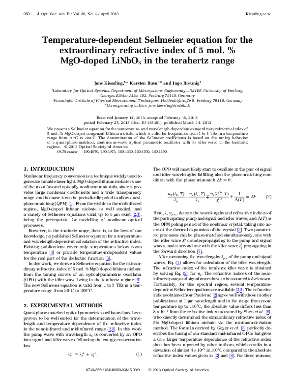 (PDF) Temperature-dependent Sellmeier equation for the extraordinary ...