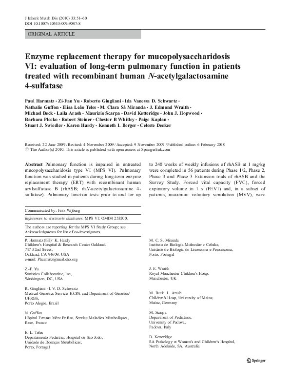 (PDF) Enzyme replacement therapy for Mucopolysaccharidosis Type I among ...