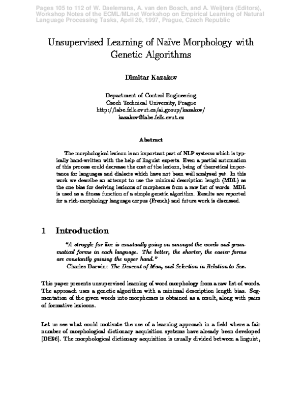 (PDF) Unsupervised learning of na ve morphology with genetic algorithms