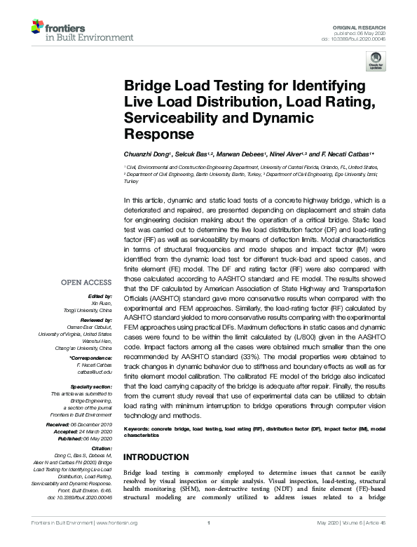 (PDF) Bridge Load Testing for Identifying Live Load Distribution, Load ...