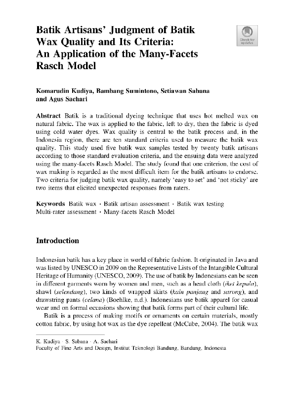 (PDF) Batik Artisans’ Judgment of Batik Wax Quality and Its Criteria: An Application of the Many ...