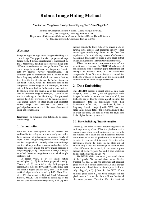 (PDF) A BST-based robust image hiding method | Yung-Kuan Chan - Academia.edu