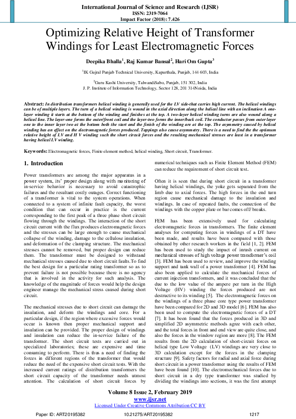 (PDF) Optimizing Relative Height of Transformer Windings for Least ...