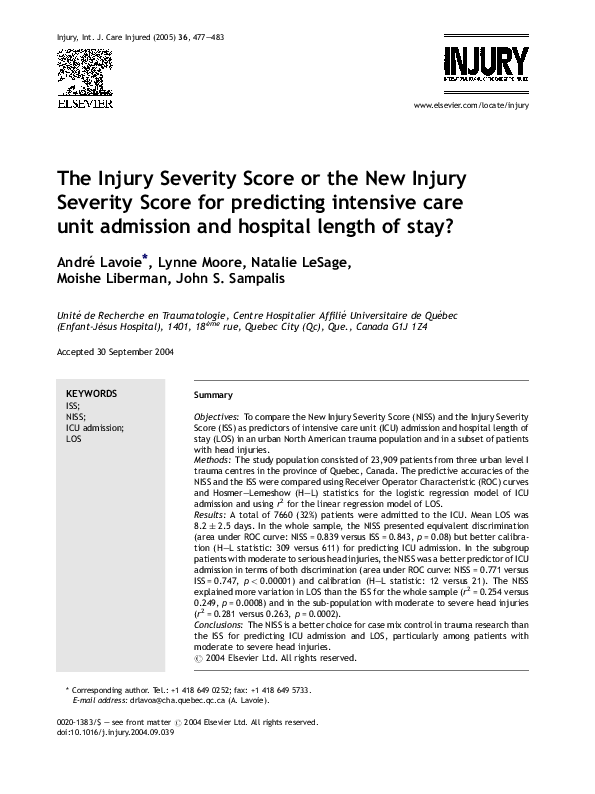 (PDF) The Injury Severity Score or the New Injury Severity Score for ...