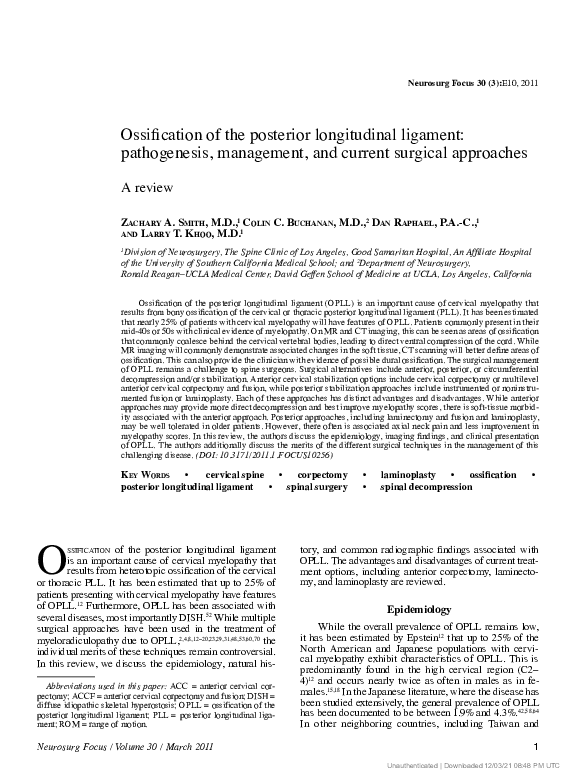 (PDF) Ossification of the posterior longitudinal ligament: pathogenesis ...