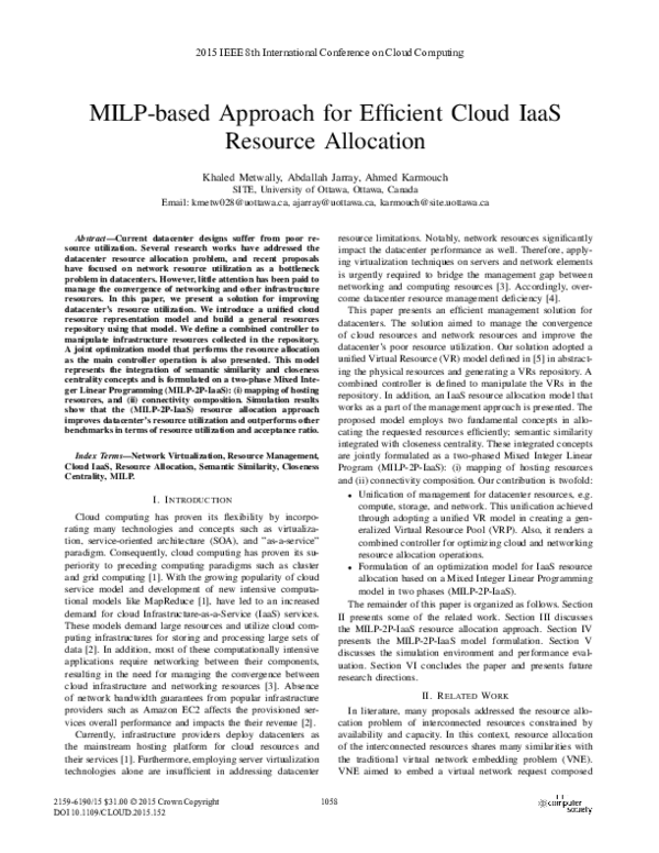 (PDF) MILP-Based Approach for Efficient Cloud IaaS Resource Allocation | Khaled Mohamed ...