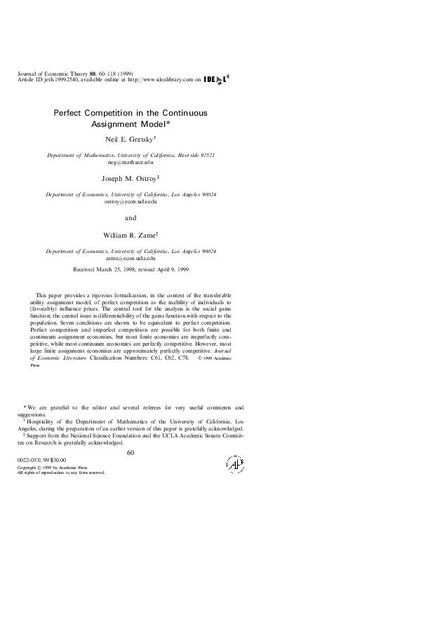 (PDF) Perfect Competition in the Continuous Assignment Model
