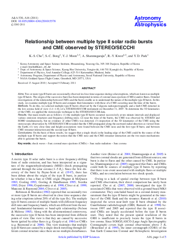(PDF) Relationship between multiple type II solar radio bursts and CME ...