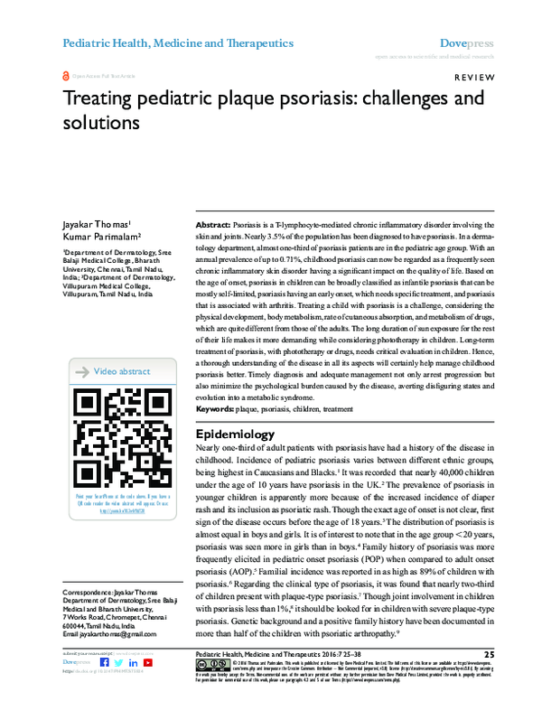 (PDF) Treating pediatric plaque psoriasis: challenges and solutions
