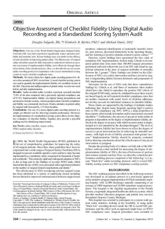 (PDF) Objective Assessment of Checklist Fidelity Using Digital Audio ...