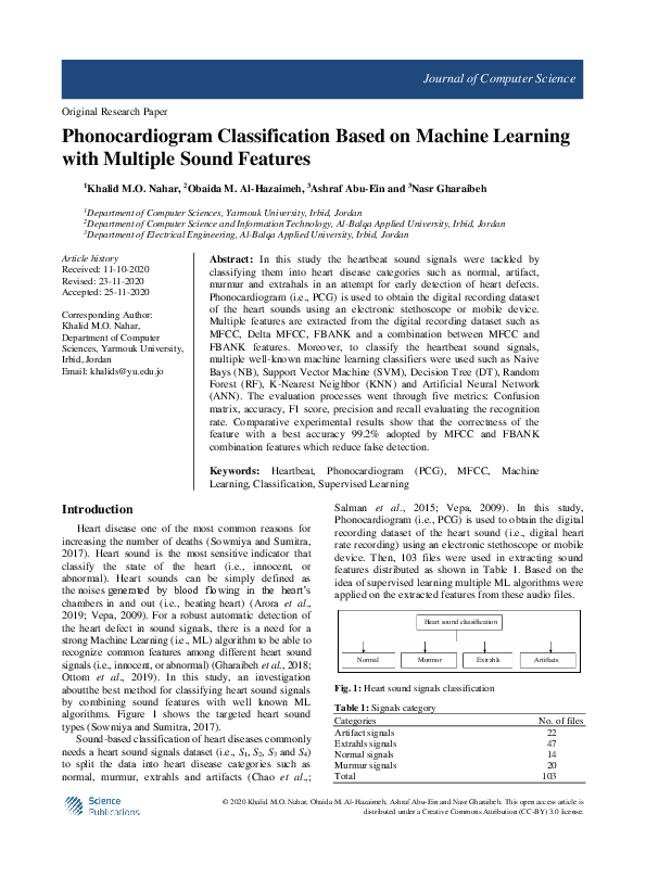 Pdf Phonocardiogram Classification Based On Machine Learning With Multiple Sound Features