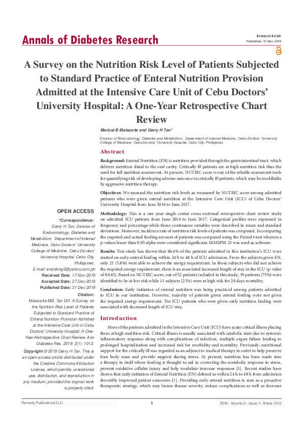 (PDF) A Survey on the Nutrition Risk Level of Patients Subjected to ...