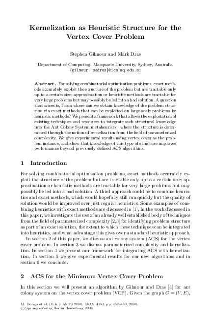 (PDF) Kernelization as Heuristic Structure for the Vertex Cover Problem