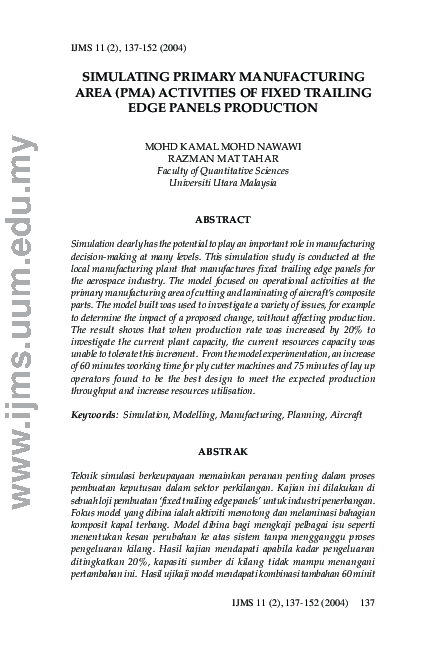 (PDF) Simulating Primary Manufacturing Area (Pma) Activities of Fixed ...