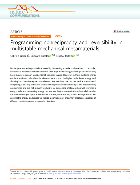 (PDF) Programming nonreciprocity and reversibility in multistable ...