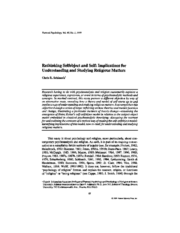 (PDF) Rethinking Selfobject and Self: Implications for Understanding ...