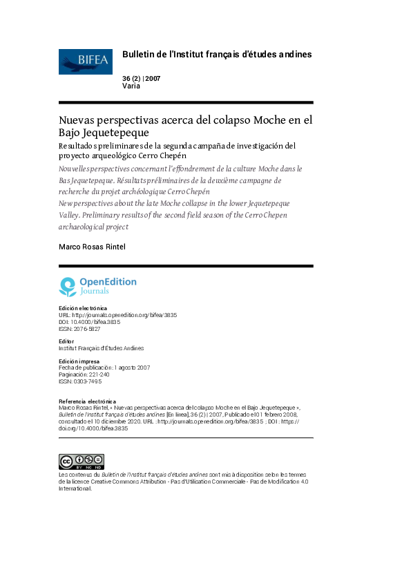 (PDF) Nuevas perspectivas acerca del colapso Moche en el Bajo Jequetepeque